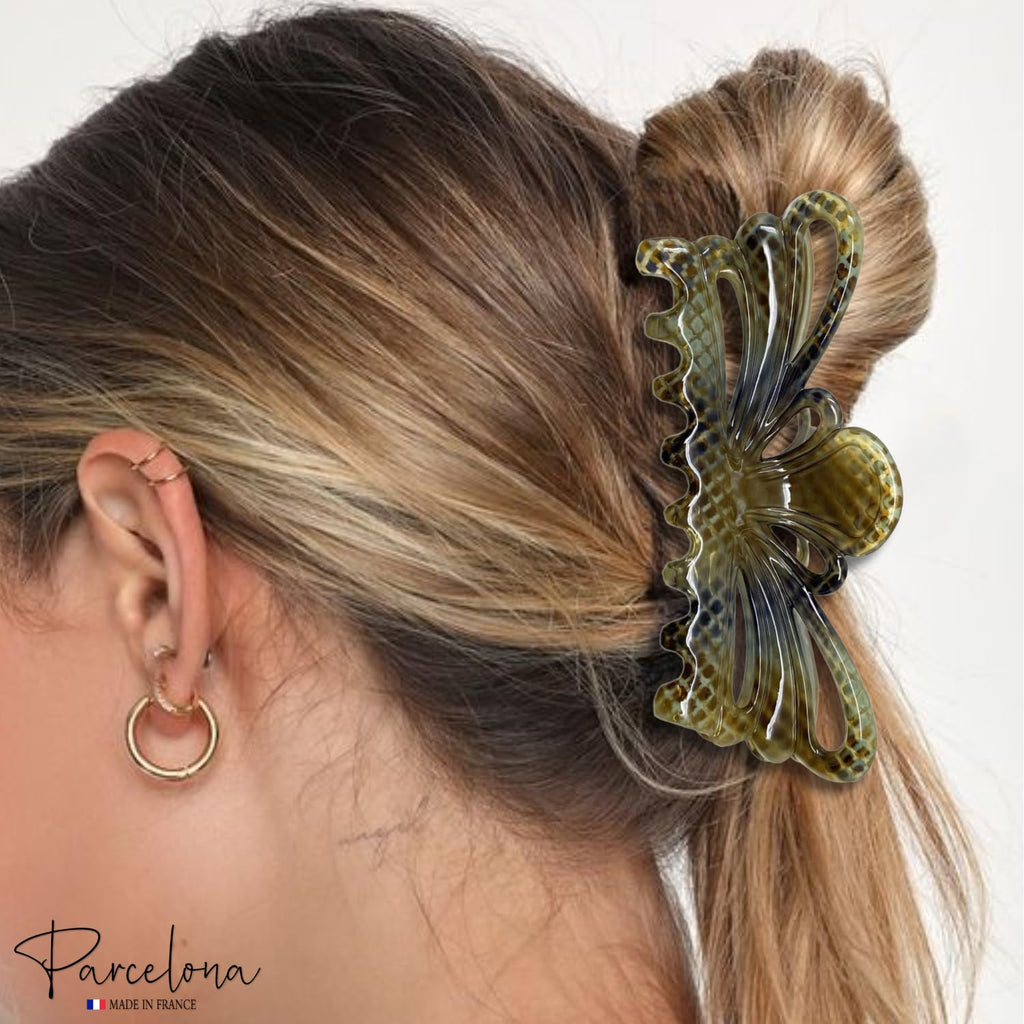 Parcelona French Tropical Butterfly Python Finish Extra Large Hair Cla ...