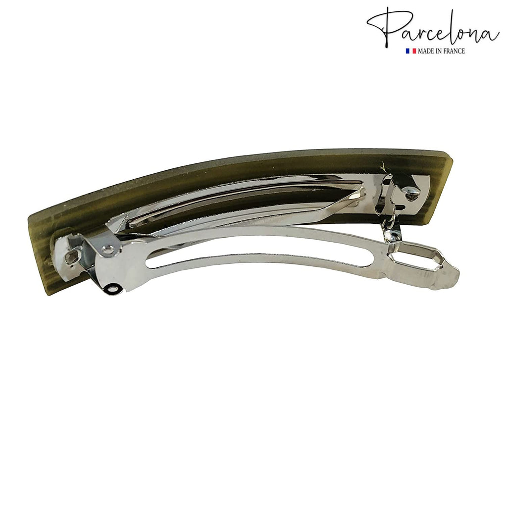 Parcelona Oblong Grey Beige 3.5 Inch Celluloid Automatic Hair Clip Hai ...