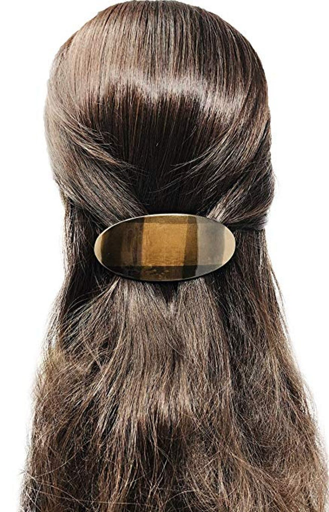 Parcelona French Oval Wide Brown Checks Celluloid Automatic Hair Clip ...