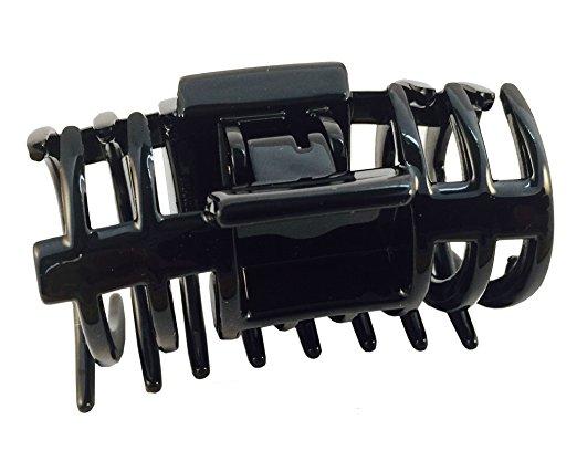 Parcelona French Tube Black Covered Spring Jaw Hair Claw Clip for Fine ...